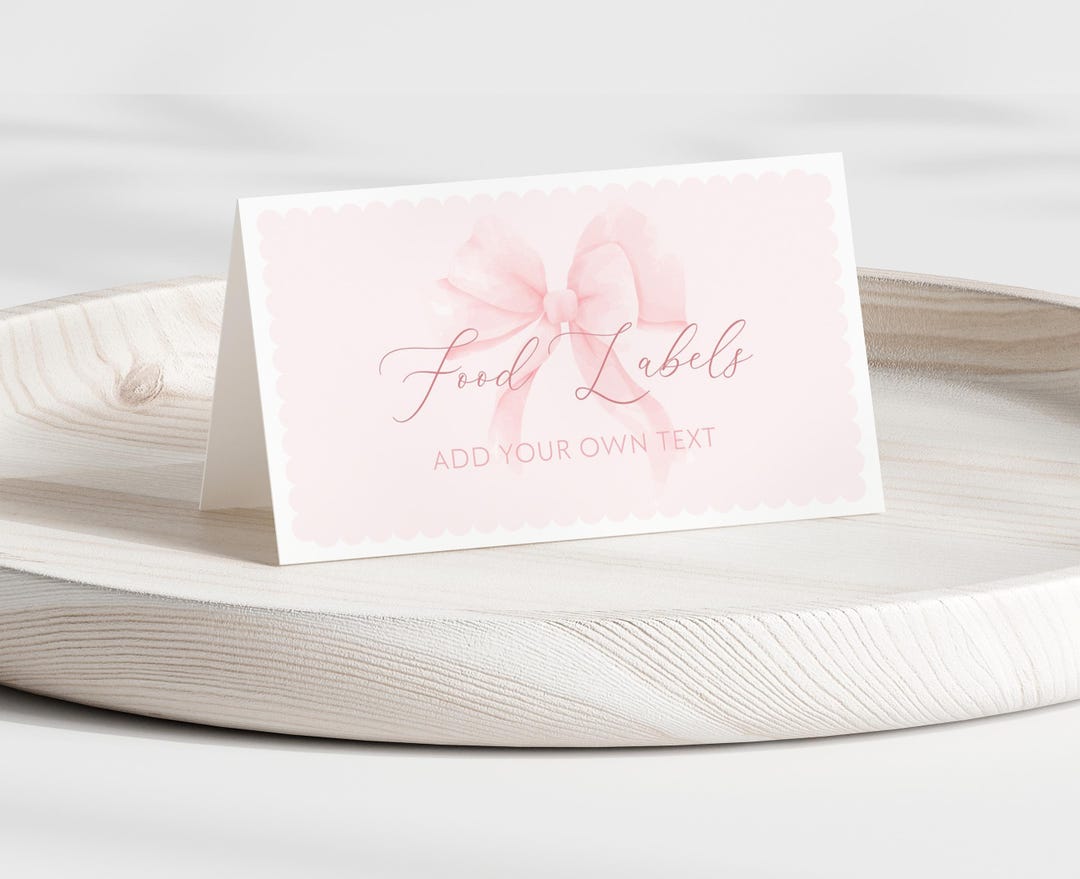 Coquette Pink Bow Buffet Card Template, Printable Pink Bow Food Tent ...