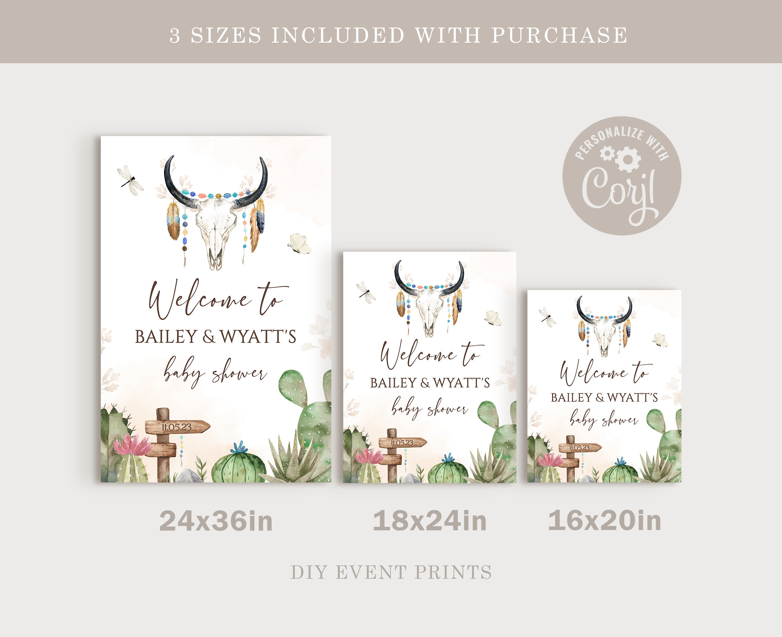 WESTERN Baby Shower Welcome Sign, Printable Wild West Cowboy Baby ...