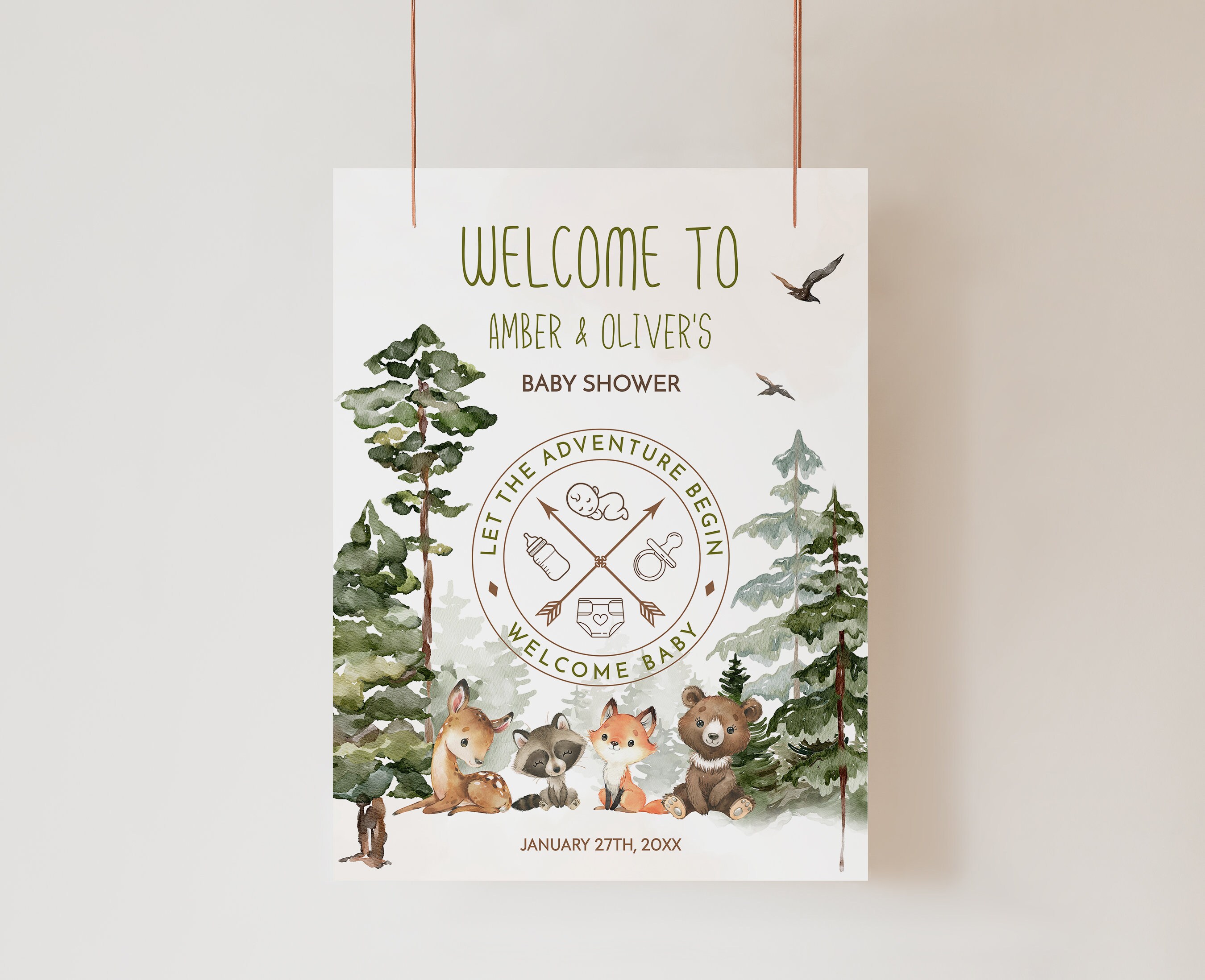 CAMPING Baby Shower Welcome Sign, Woodland Baby Shower Decor, Editable ...