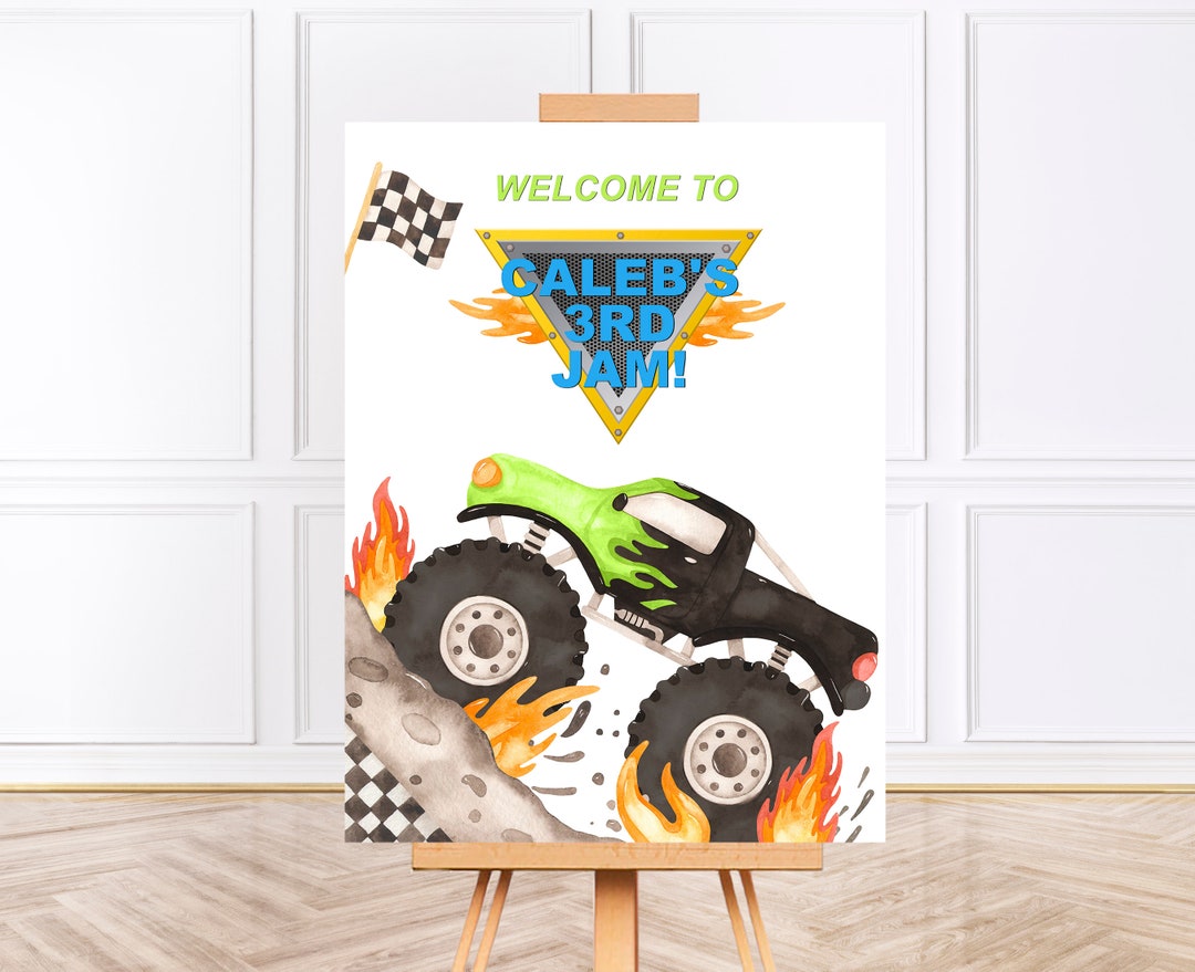 MONSTER TRUCK Birthday Welcome Sign Template, Race Car First Birthday ...