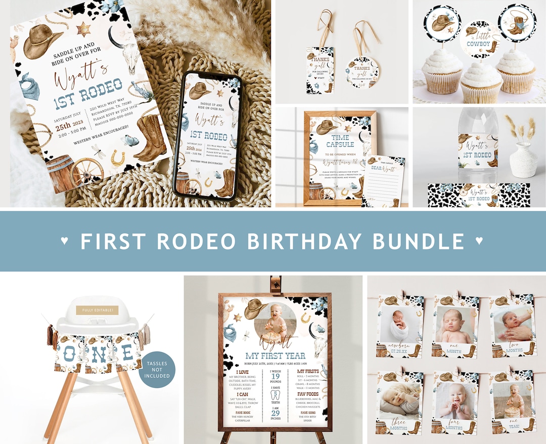 FIRST RODEO First Birthday Invitation Bundle, Cowboy 1st Birthday ...