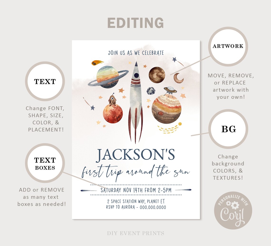 Printable SPACE Birthday Invitation - Space Birthday Theme Outer Space ...