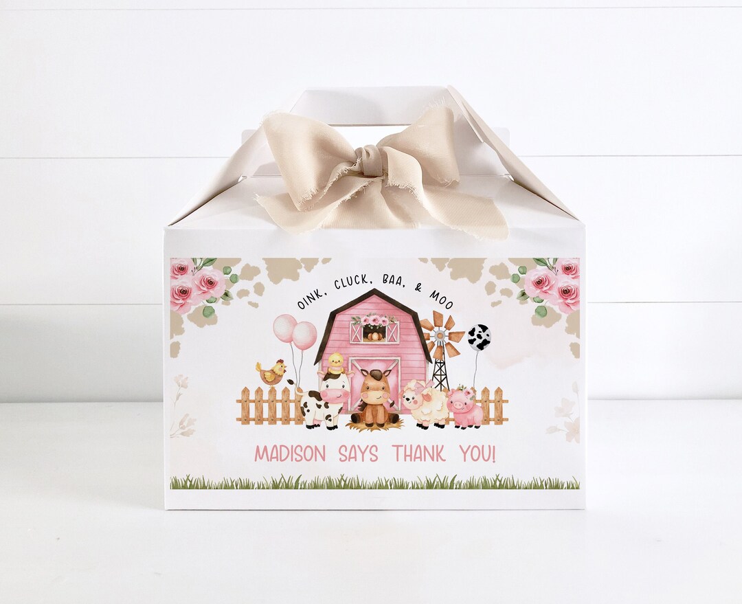 FARM BIRTHDAY Gable Box Label Template, Barnyard Birthday Gift Box ...