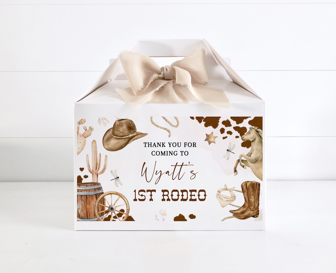 My FIRST RODEO Birthday Gable Box Label Template, Cowboy Gift Box Party ...