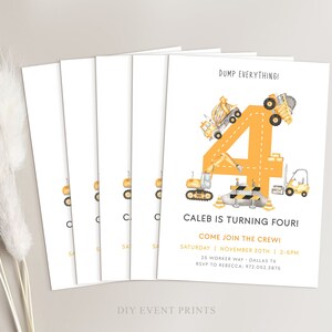 CONSTRUCTION Birthday Party Editable Invitation, 4th Birthday ...