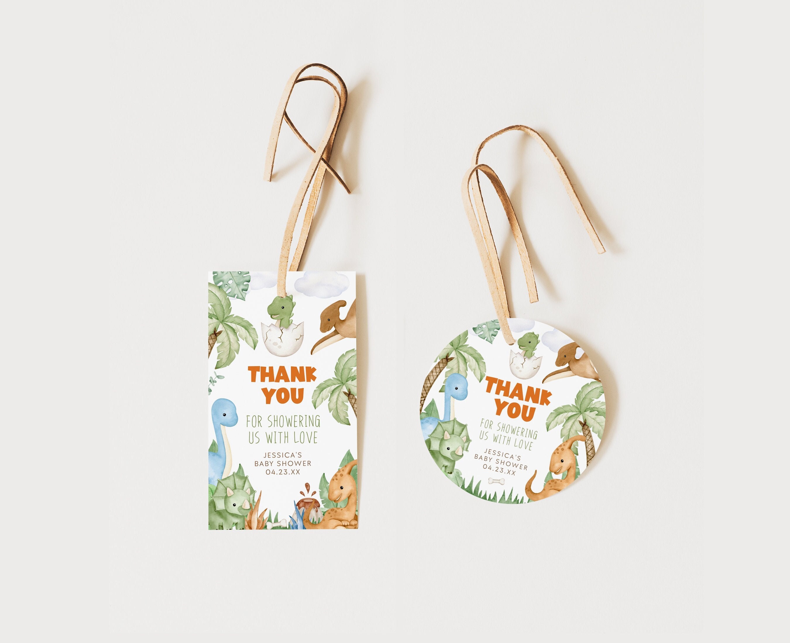 DINOSAUR Baby Shower Favor Tags, Dino Baby Shower Thank You Tags, Boho ...