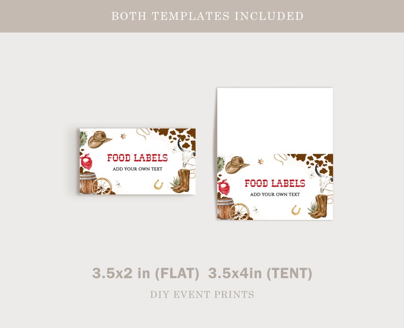 My First Rodeo Western Buffet Card Template, Printable Wild West Food ...