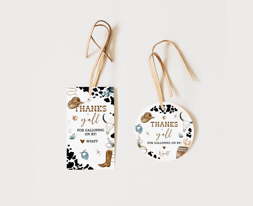 LITTLE COWBOY Baby Shower Favor Tags, My First Rodeo Birthday Thank You ...