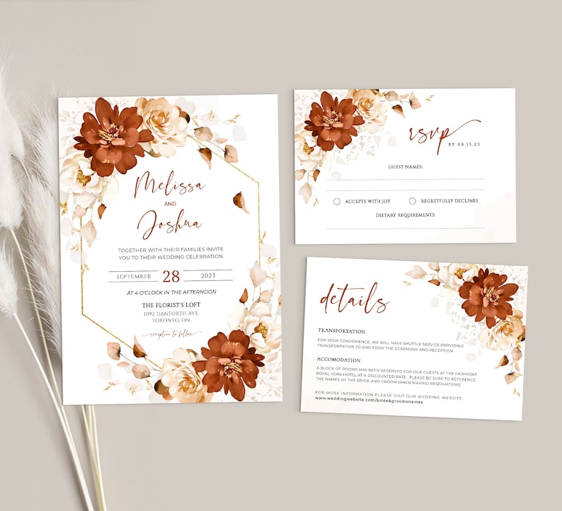Terracotta Wedding Invitation Suite Rust Wedding Burnt - Etsy