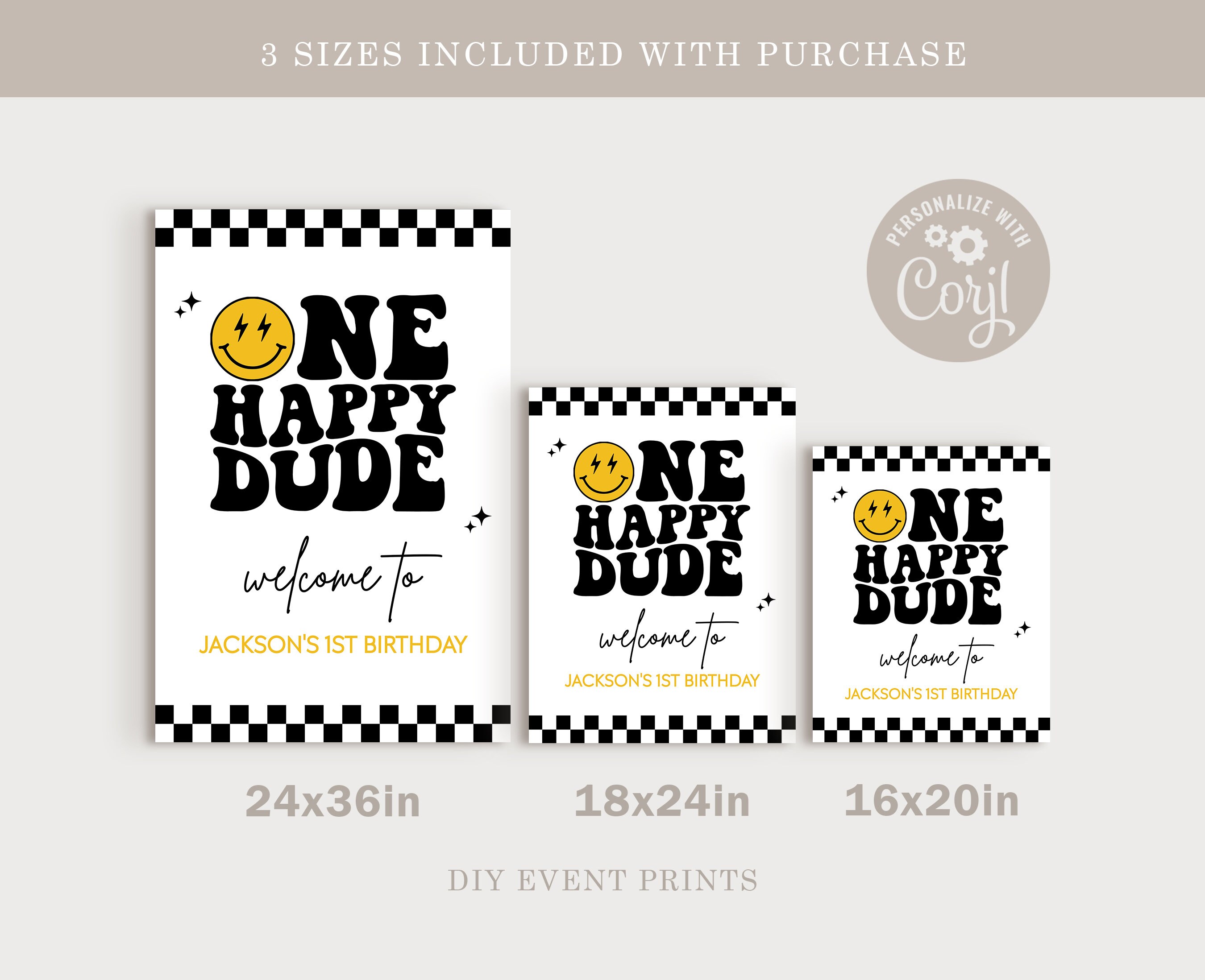 One Happy Dude Birthday Welcome Sign Template, Printable One Happy Dude ...