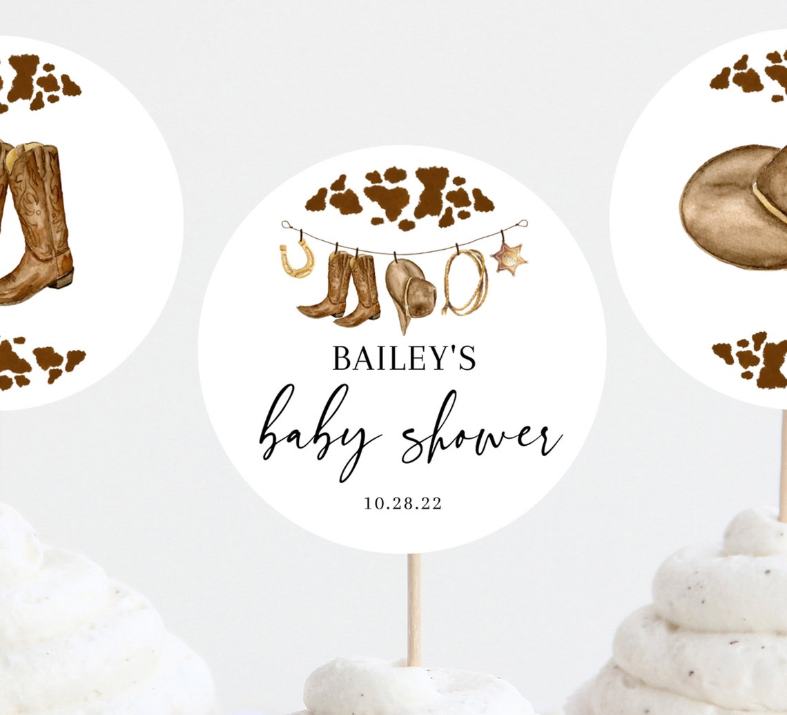 LITTLE COWBOY baby Shower Cupcake Toppers Editable Wild West - Etsy