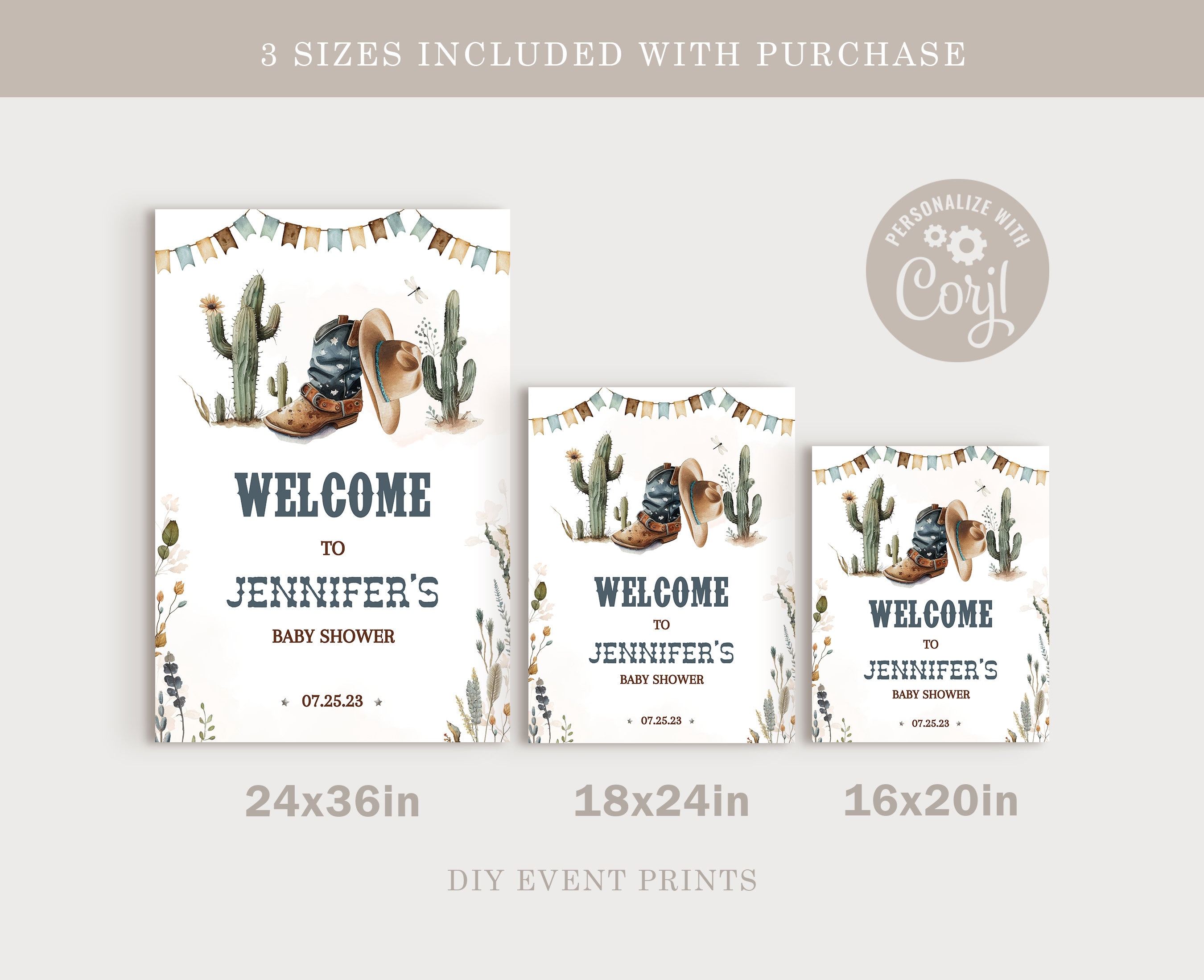 LITTLE COWBOY Baby Shower Welcome Sign | Printable Wild West Baby ...