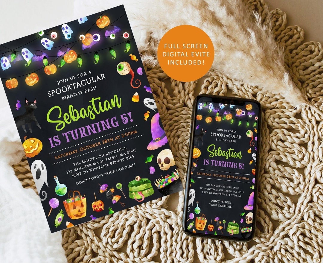 HALLOWEEN Birthday Invitation Template, Spooky Neon Halloween Birthday ...