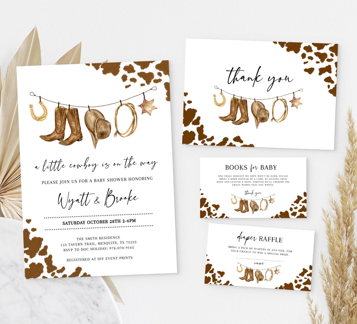 LITTLE COWBOY Editable Baby Shower Invitation Template Set - Etsy