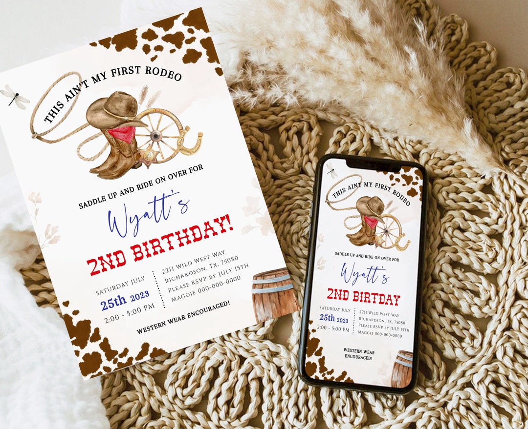 2ND RODEO Birthday Invitation Template, Little Cowboy is Two Wild West ...