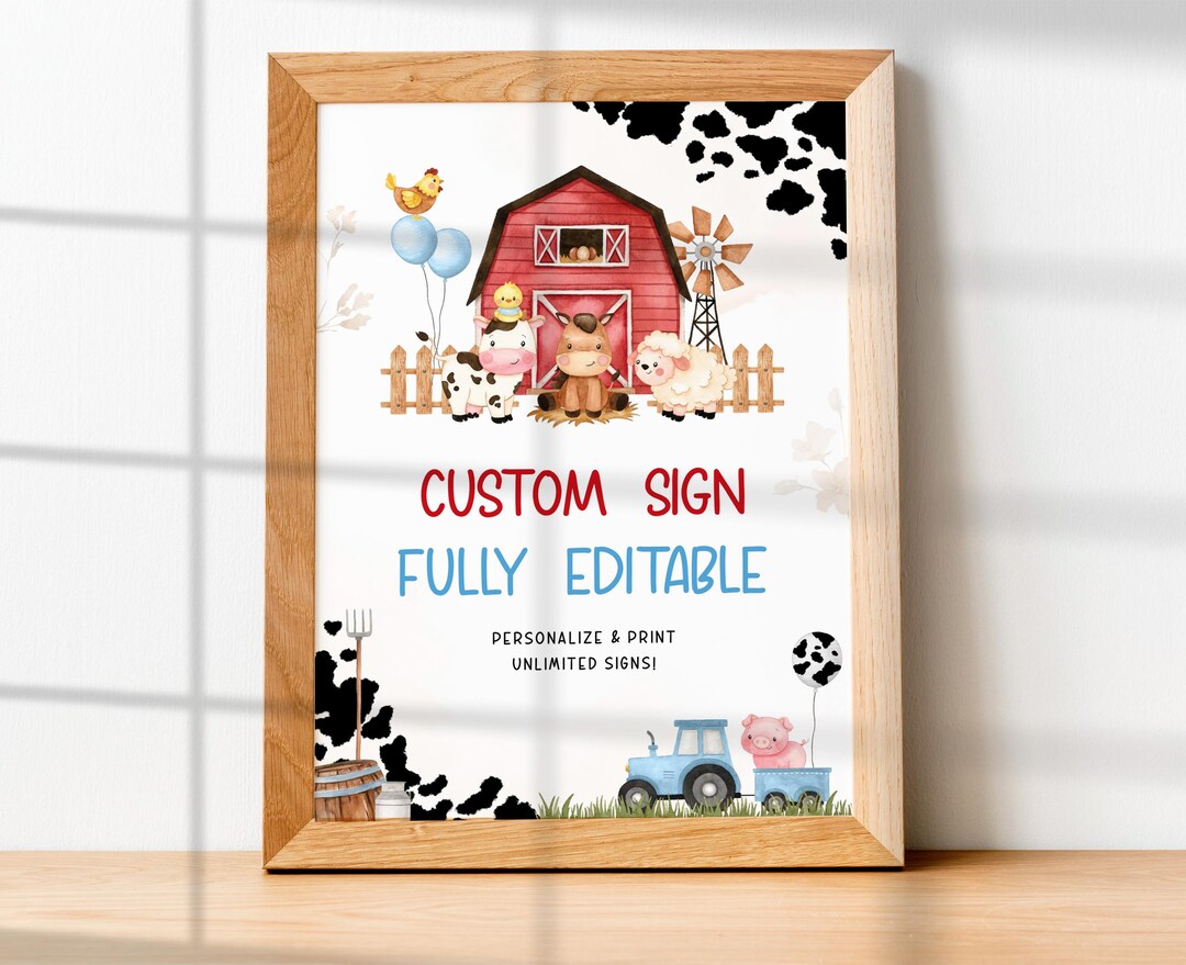 Farm Animals Farm Birthday Custom Signs Template Set, Editable Farm ...