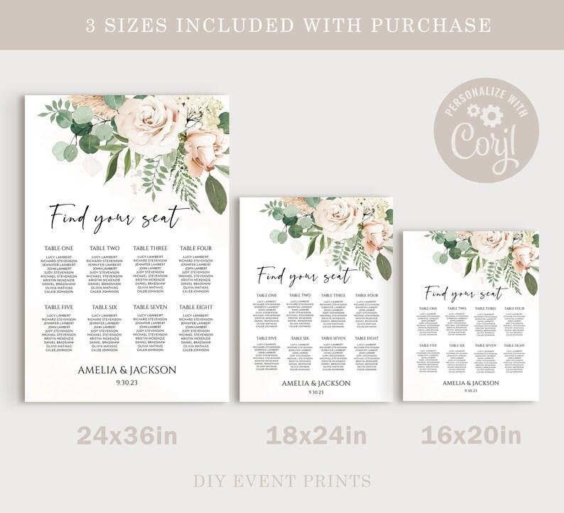SAGE Green Wedding Seating Chart Template Eucalyptus Wedding - Etsy