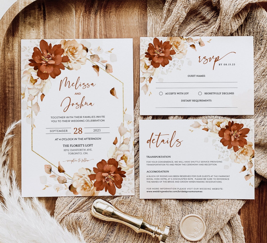 Terracotta Wedding Invitation Suite, Rust Wedding, Burnt Orange Invites ...