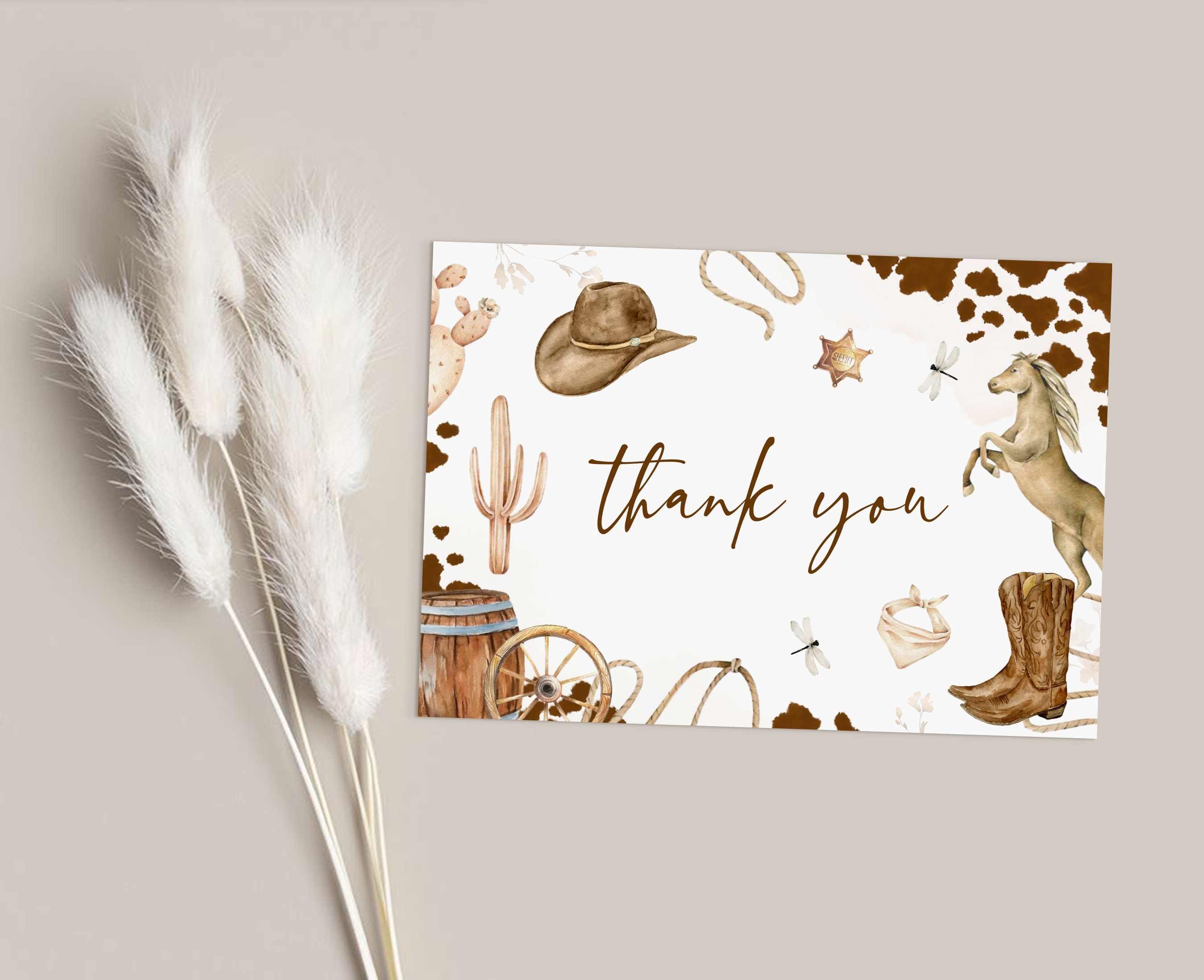 My FIRST RODEO Thank You Card Template, Boho Cowboy Birthday Printable ...