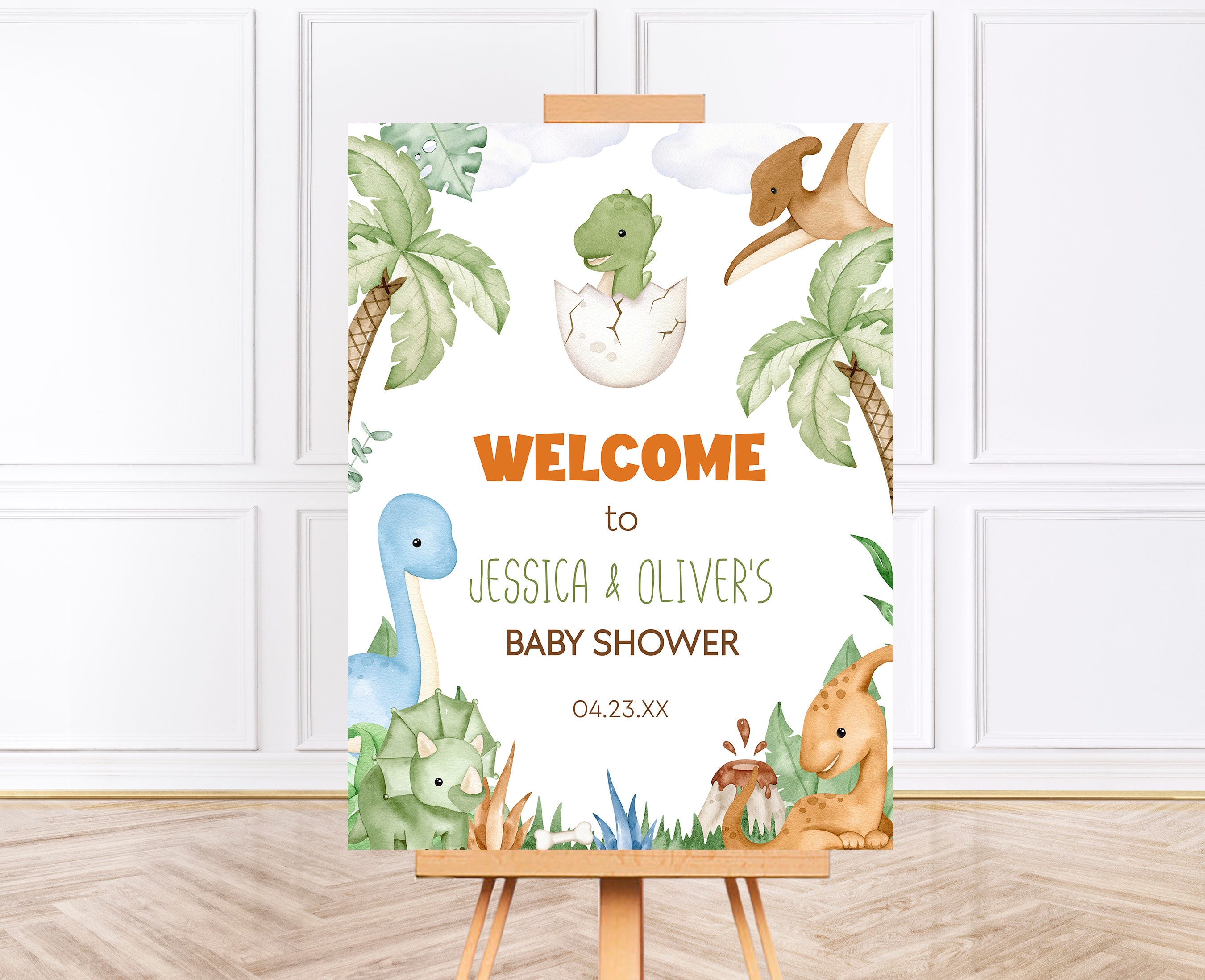 DINOSAUR Baby Shower Welcome Sign, Printable Dino Baby Shower Decor ...