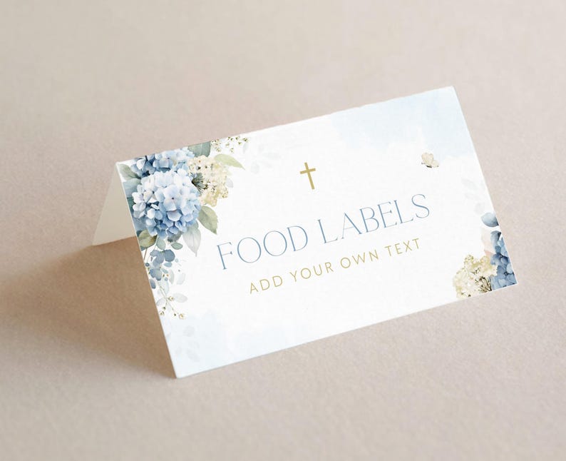 Boy BAPTISM Invitation Buffet Card Template, First Communion Food Tent ...