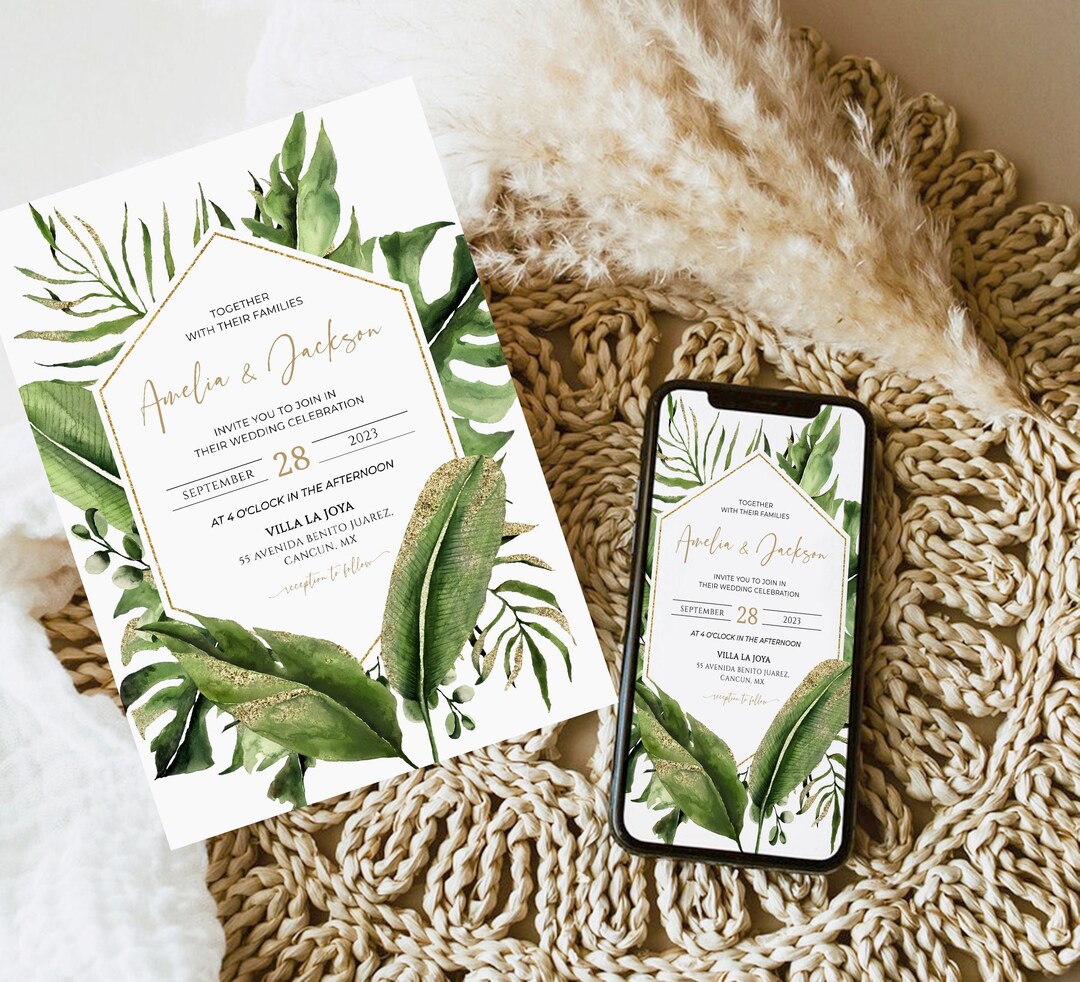 TROPICAL Wedding Invitation Suite, Destination Wedding Invitation ...