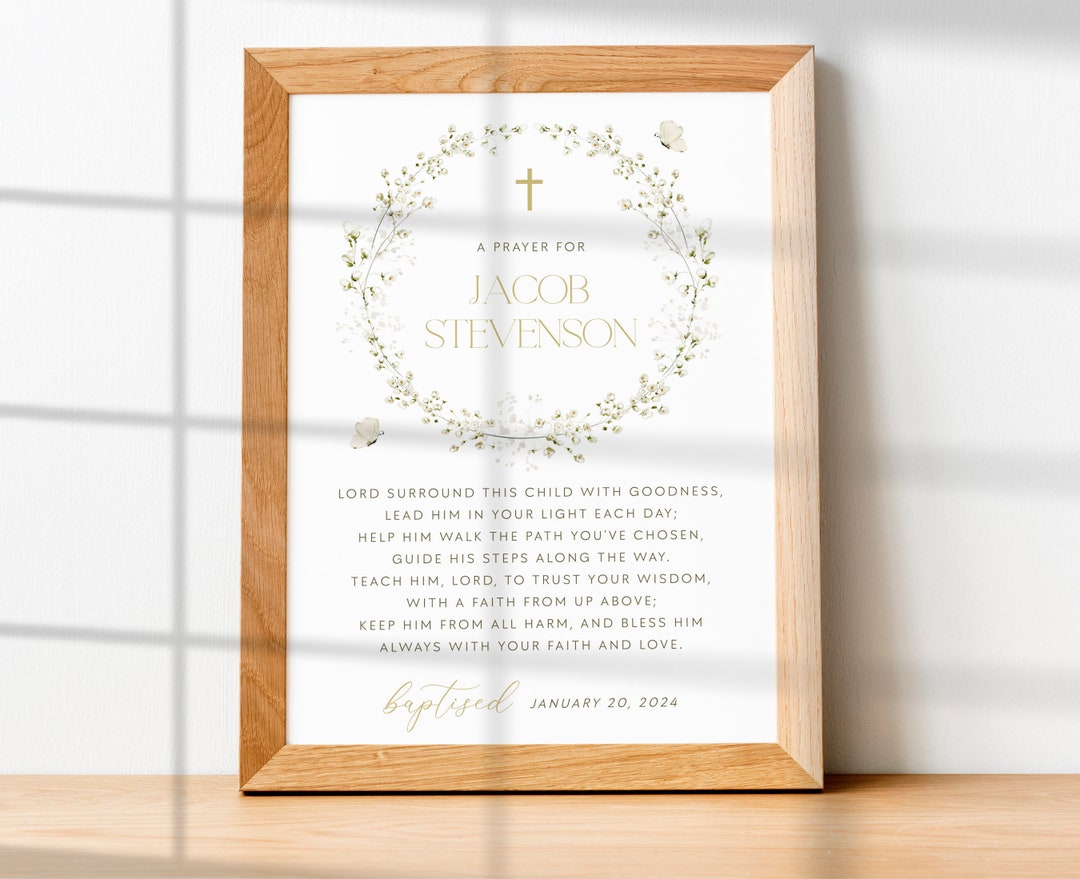 Boy BAPTISM Prayer Sign Template, Editable Baptism Gift Prayer Card ...
