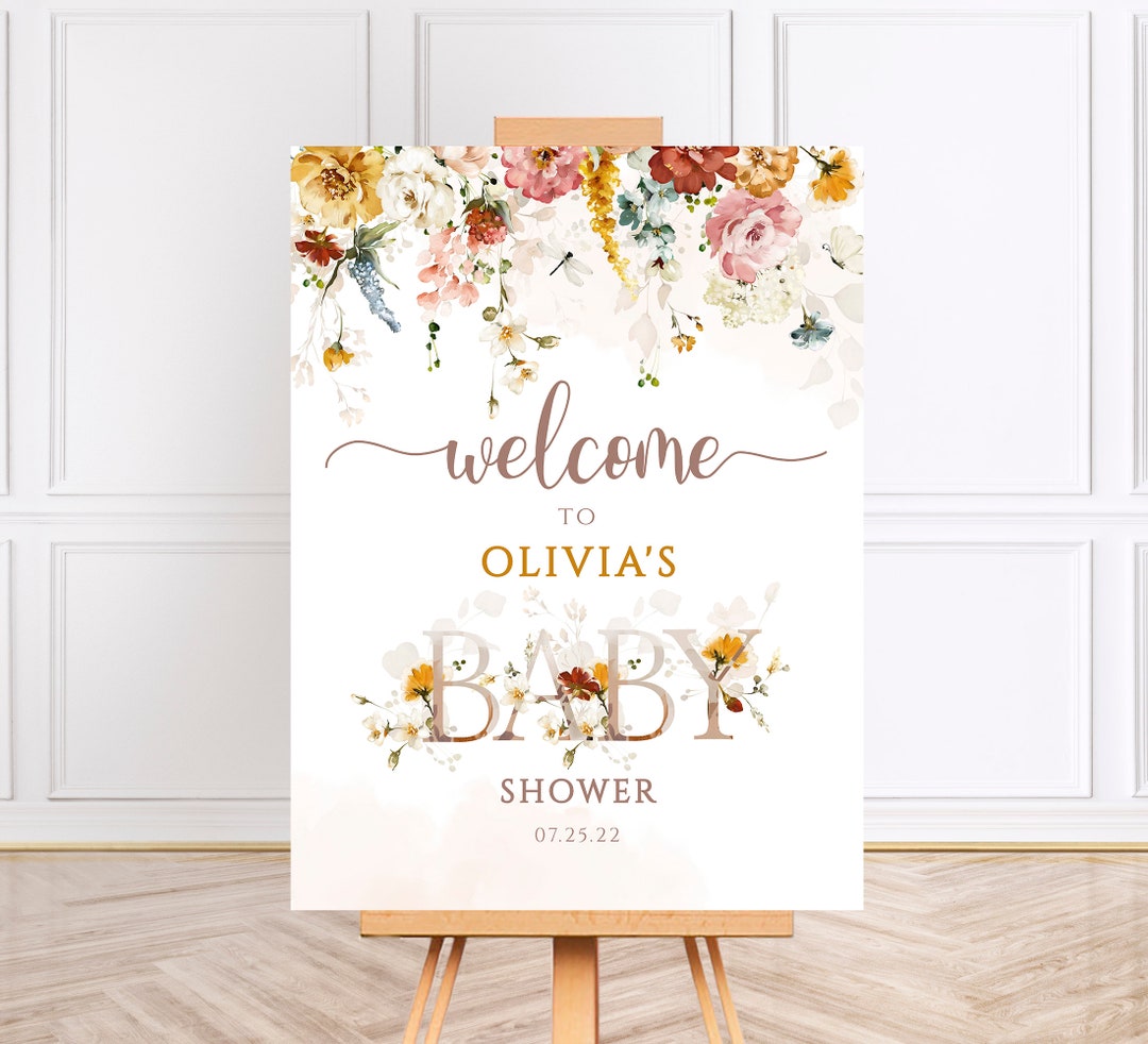 Baby in Bloom Welcome Sign, Printable Garden Baby Shower Welcome Sign ...