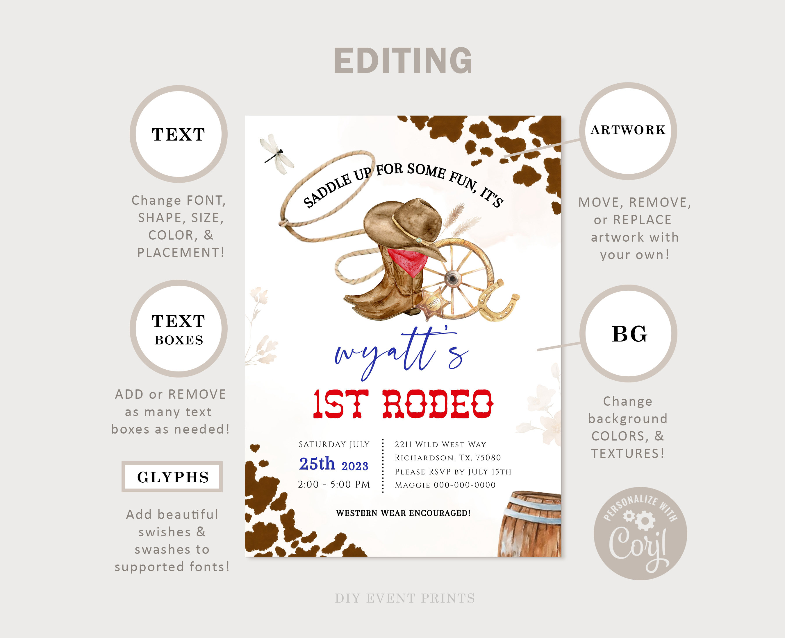 My FIRST RODEO Birthday Welcome Sign Template | Printable Wild West ...
