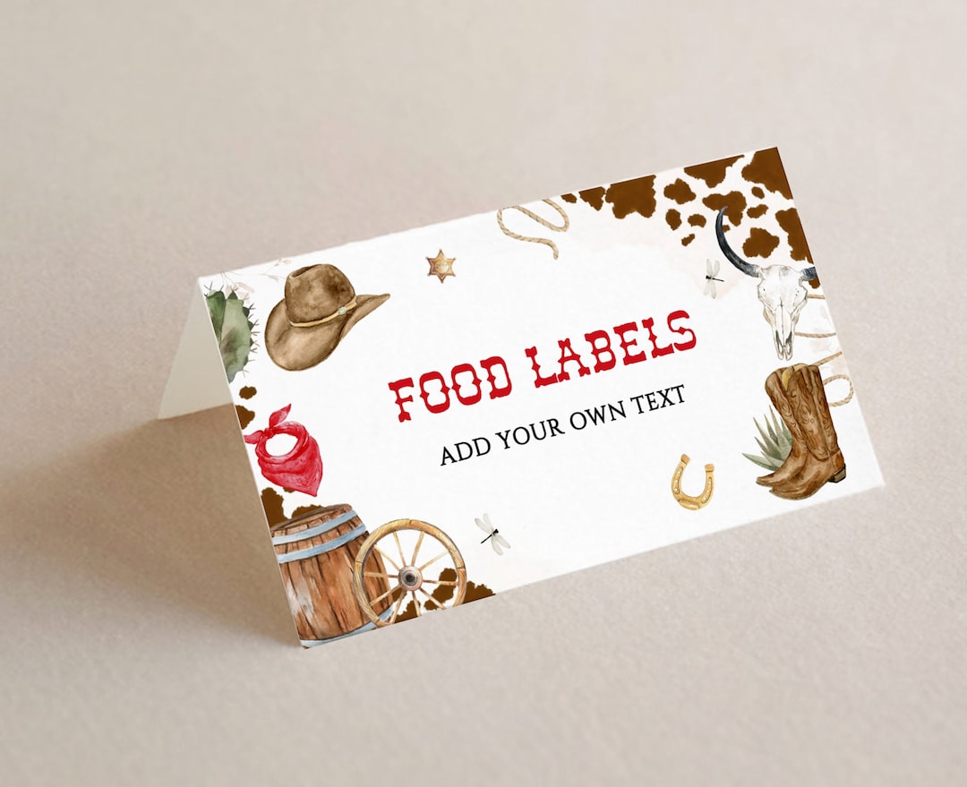 My First Rodeo Western Buffet Card Template, Printable Wild West Food ...