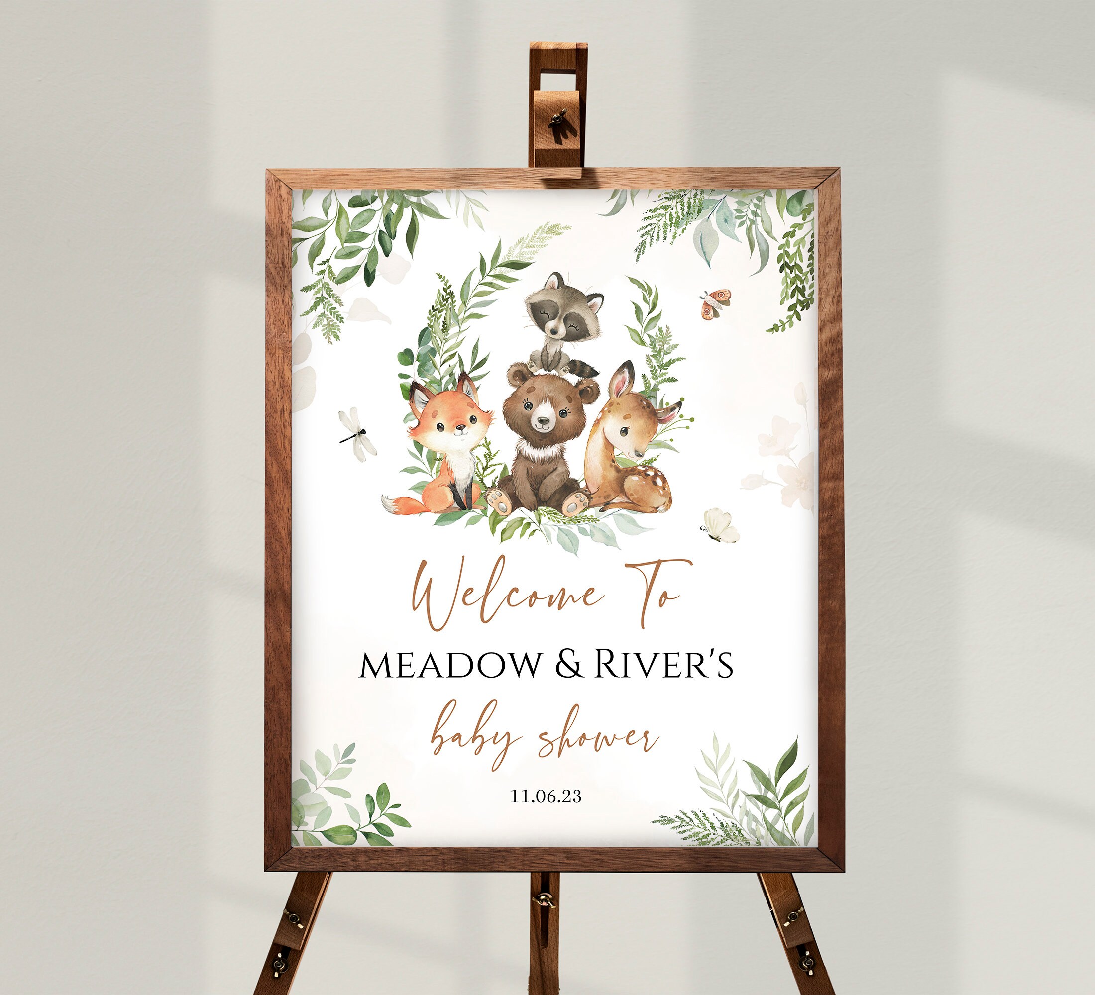 WOODLAND CREATURES Baby Shower Welcome Sign | Greenery Woodland Baby ...