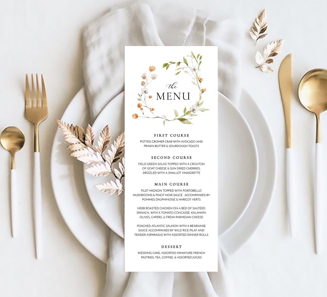 SPRING Wedding Menu Template, INSTANT DOWNLOAD, Printable Wedding ...