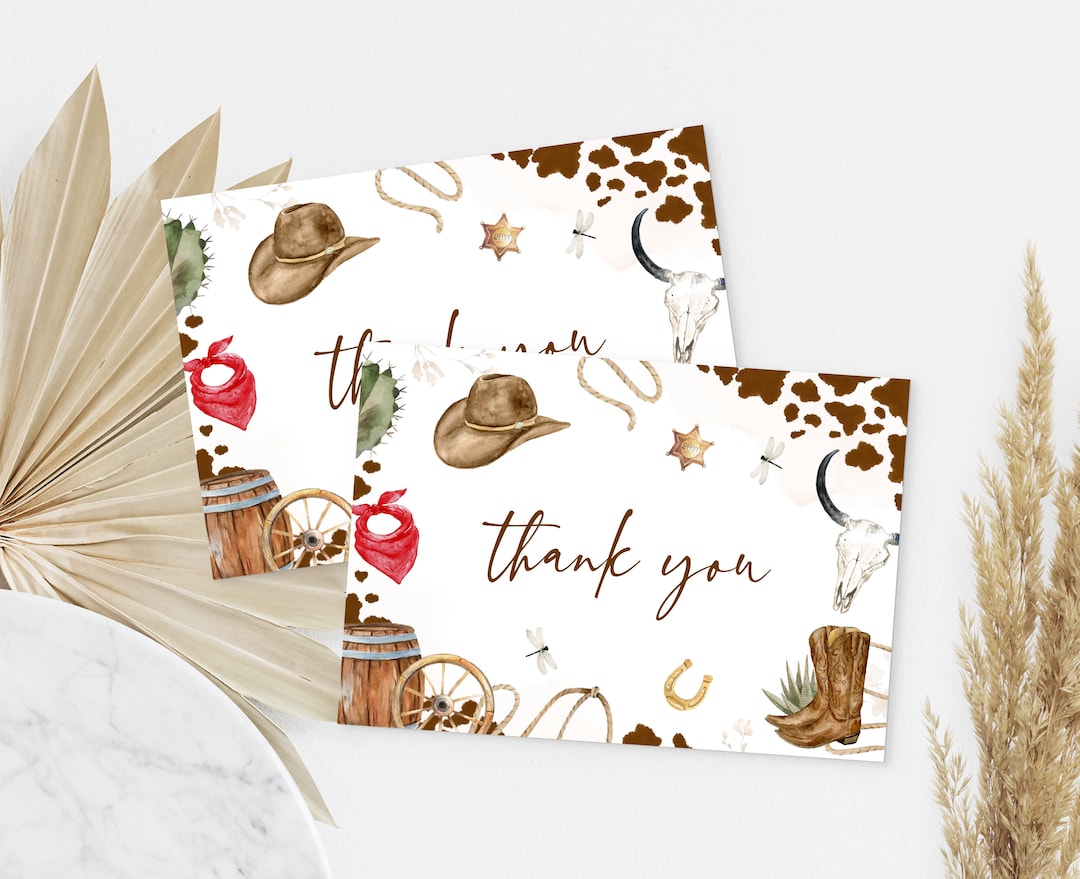 My FIRST RODEO Thank You Card Template, Boho Cowboy Birthday Printable ...