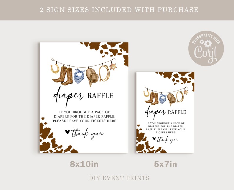 LITTLE COWBOY Diaper Raffle Sign, Diaper Raffle Ticket Sign, Western ...