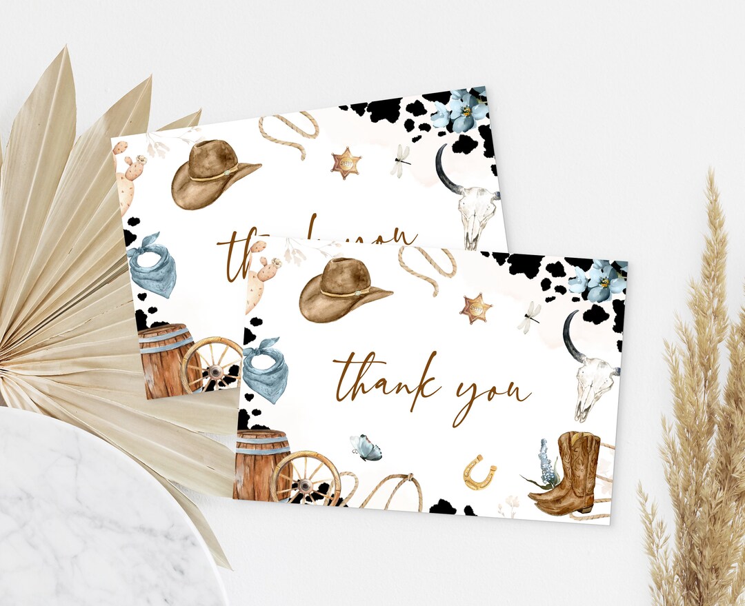 My FIRST RODEO Thank You Card Template, Boho Cowboy Birthday Printable ...