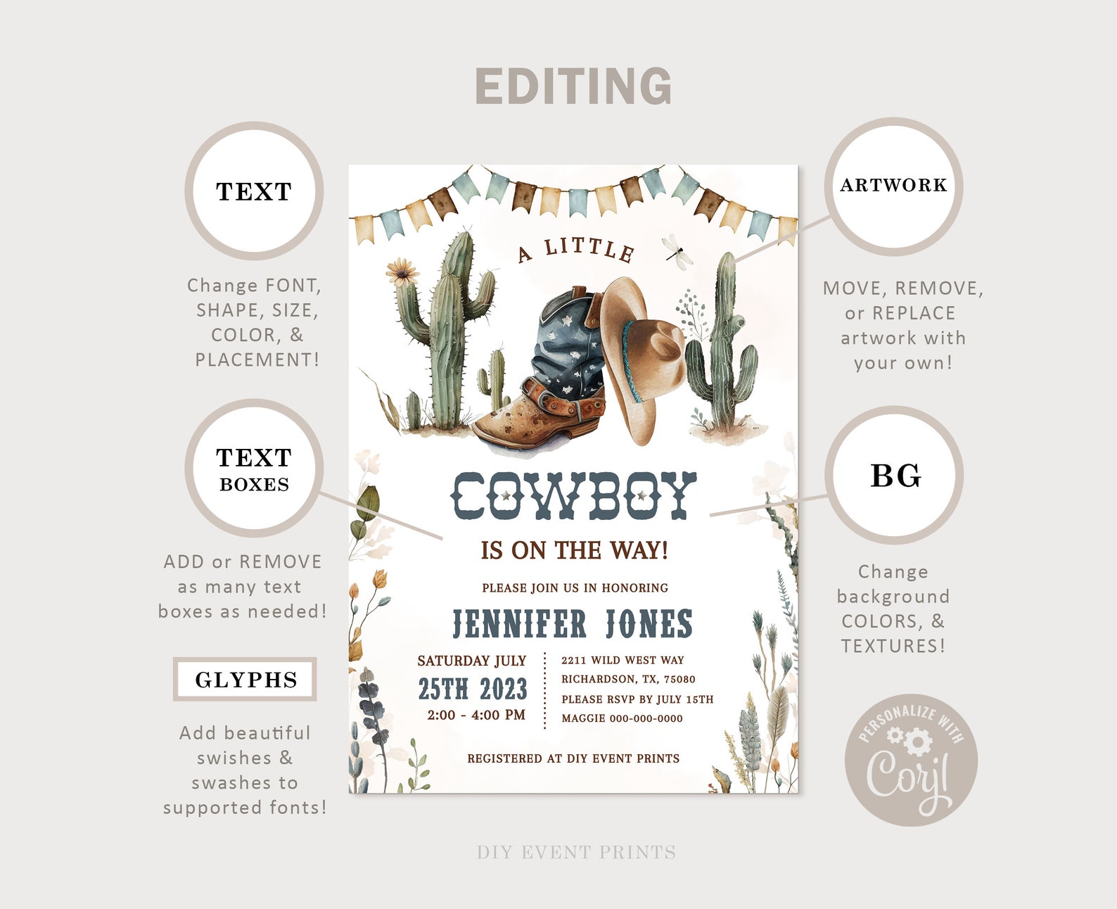 LITTLE COWBOY Baby Shower Welcome Sign | Printable Wild West Baby ...