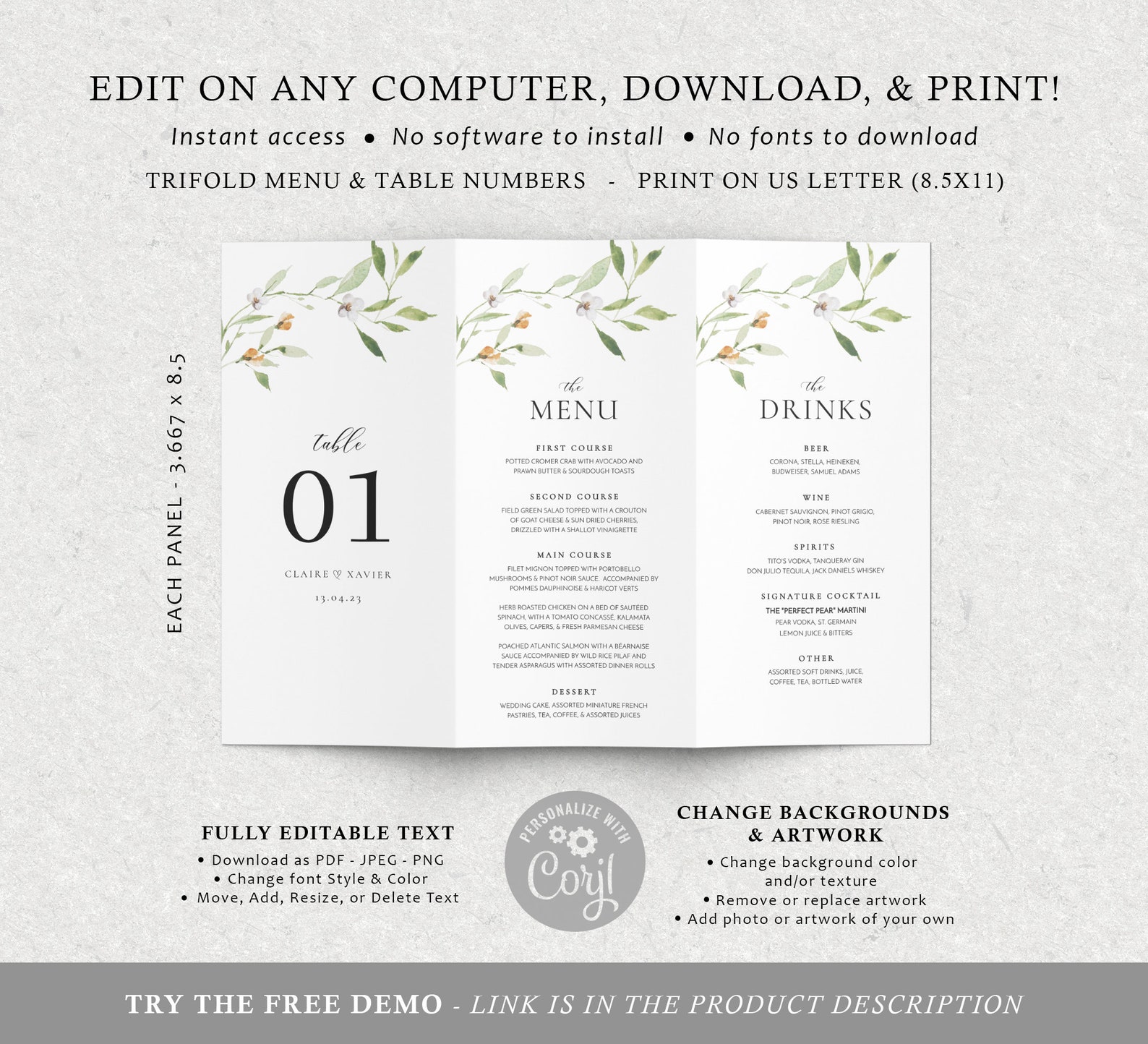 SPRING Wedding Table Number Template Printable Trifold - Etsy