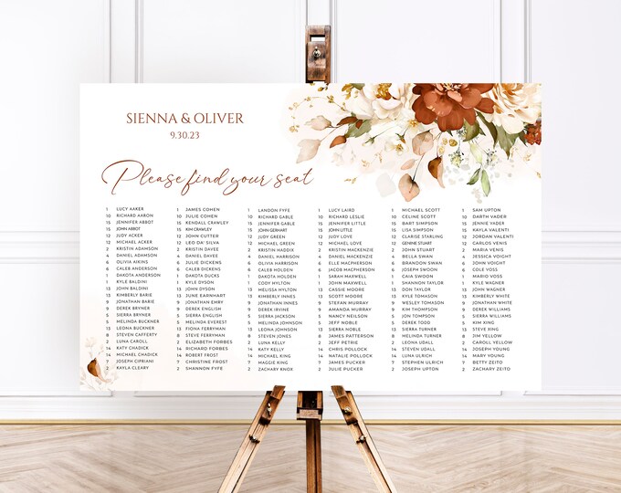3x5 Terracotta Wedding Seating Chart Template, Terracotta Table Seating ...
