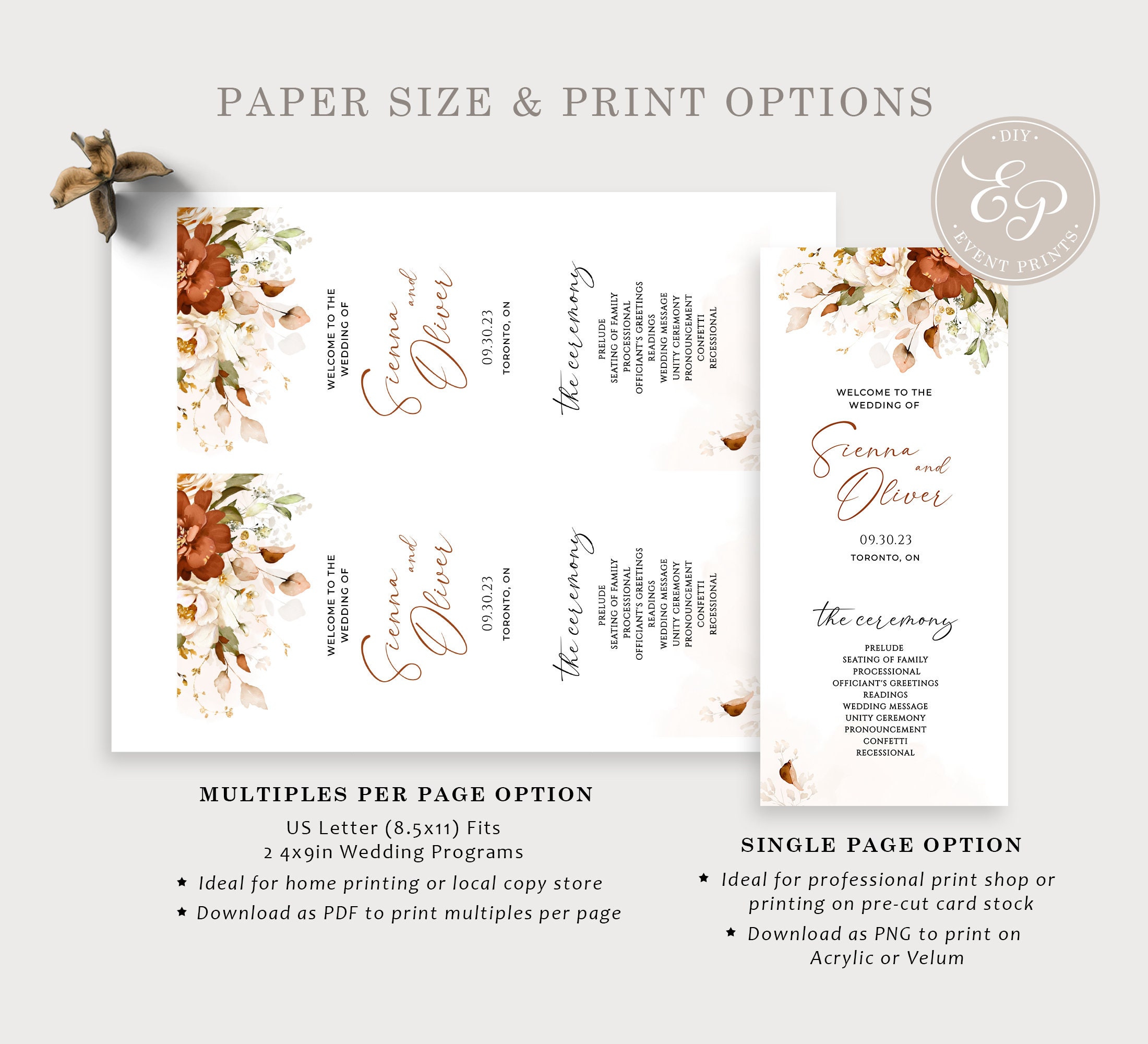 Fall WEDDING PROGRAM Order of Service - Terracotta Wedding Programs ...