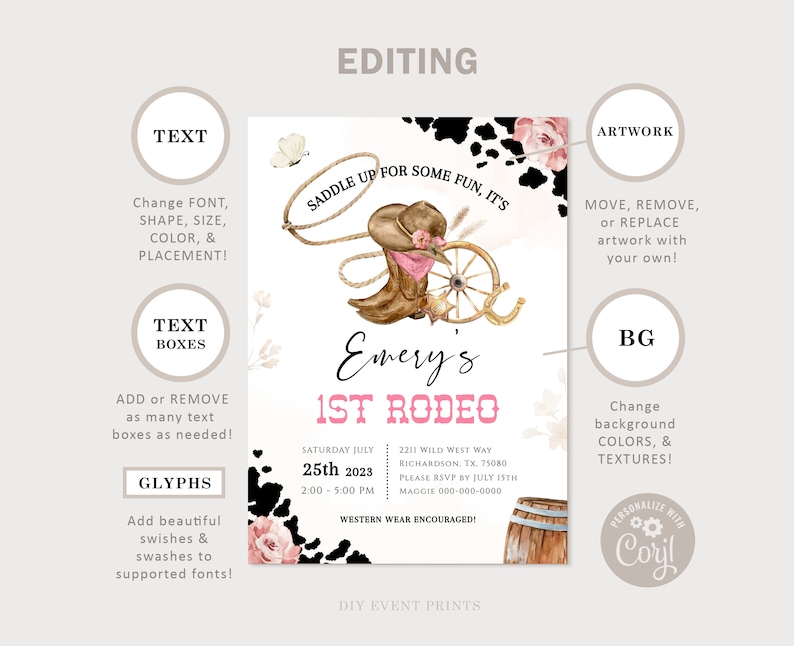 FIRST RODEO Invitation Template Printable Wild West Birthday - Etsy