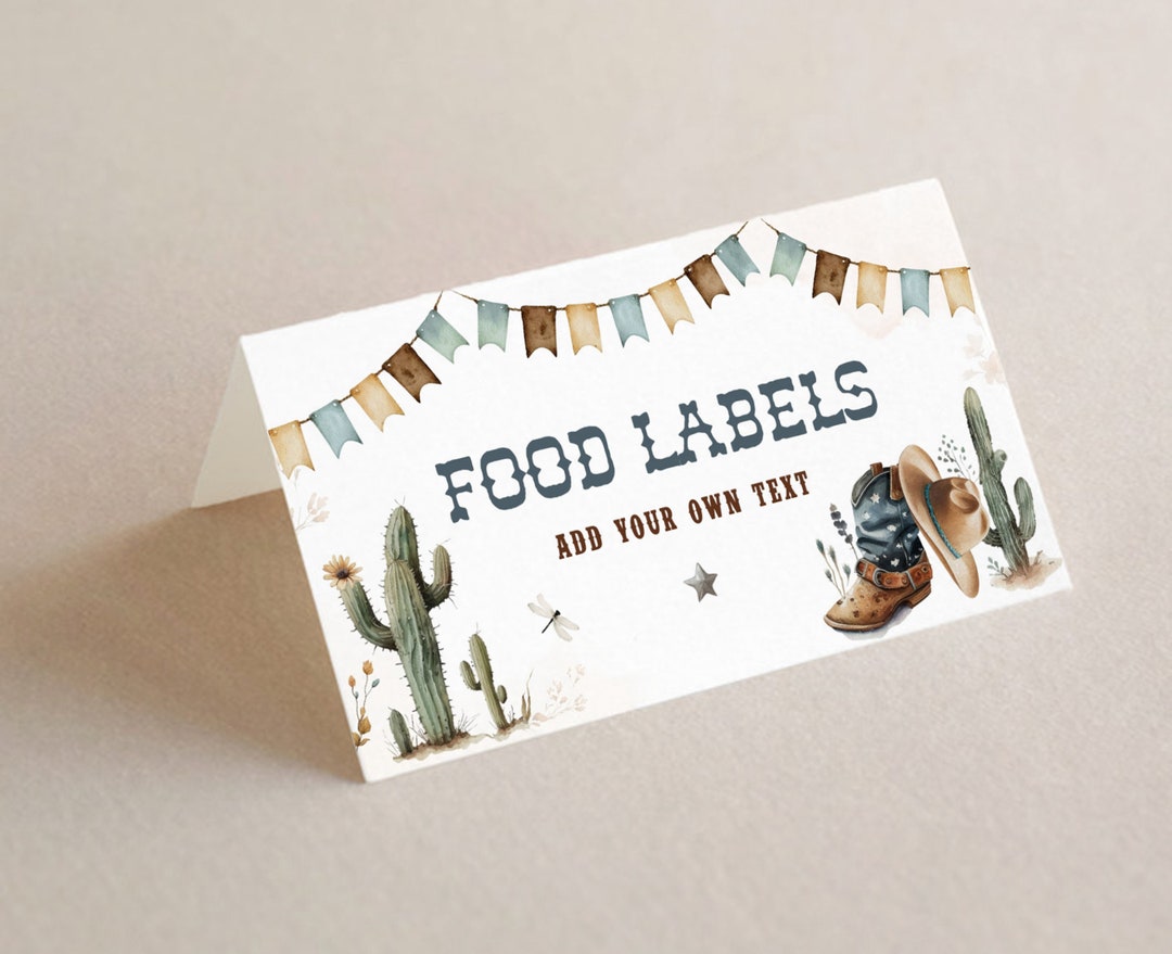LITTLE COWBOY Buffet Card Template, Printable Wild West Baby Shower ...