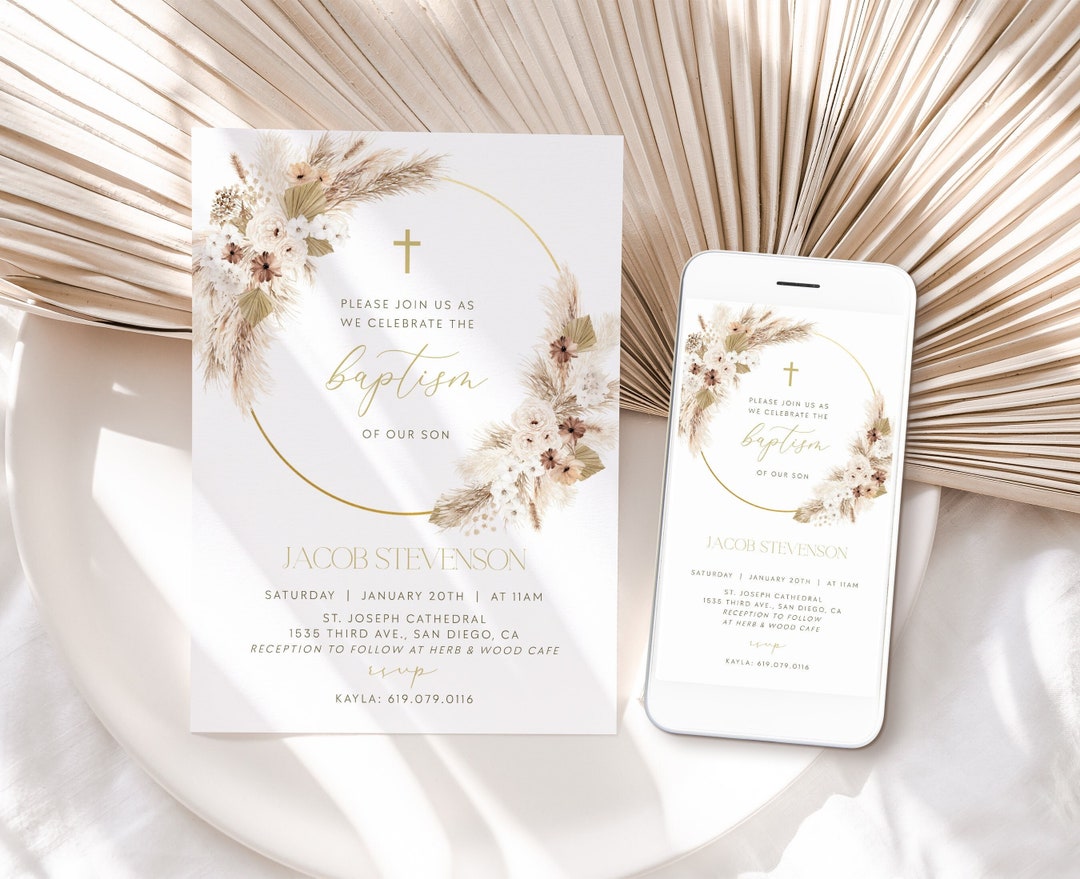 Boy BAPTISM Invitation, First Communion Invitation Template, Boho ...