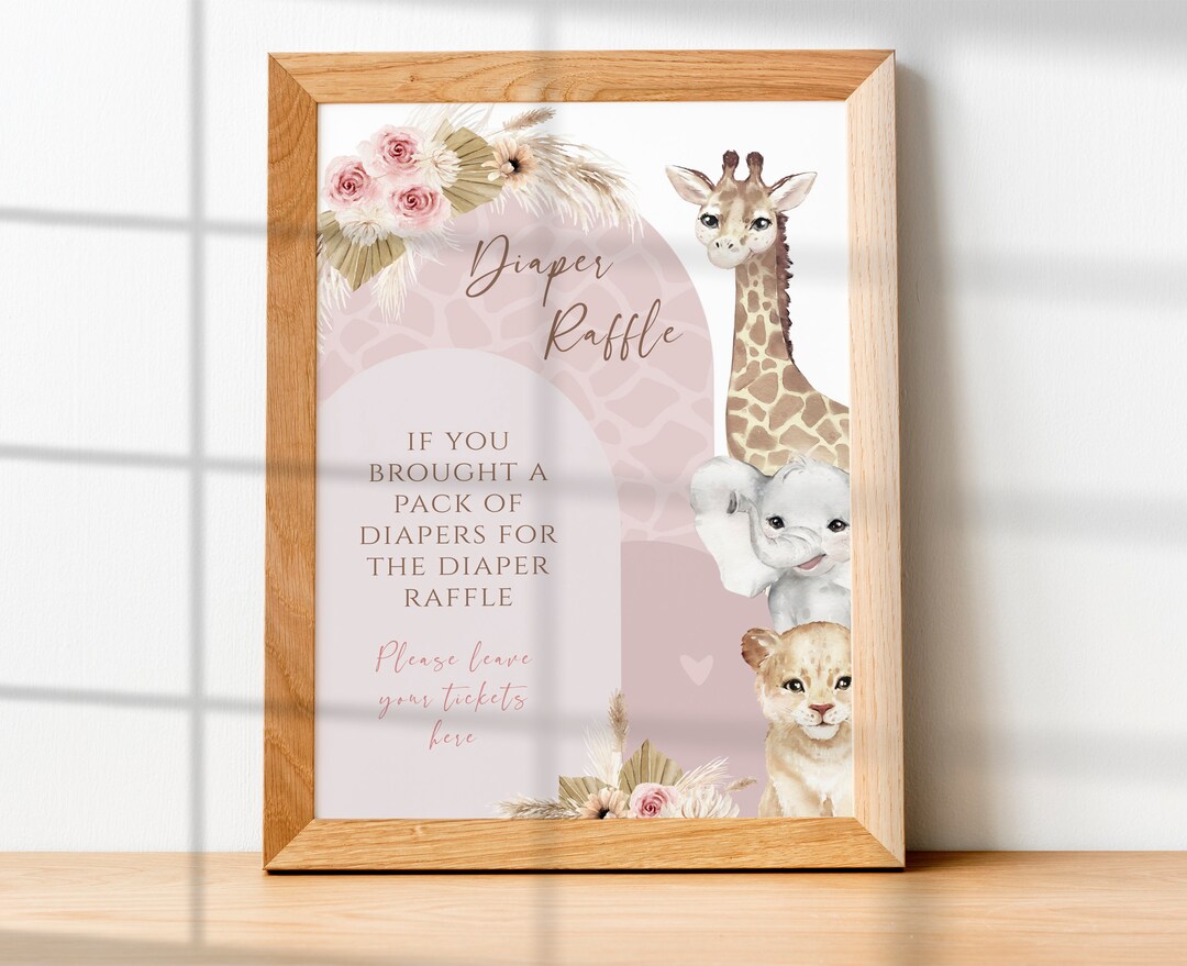 Boho Girl Safari Diaper Raffle Sign, Diaper Raffle Ticket Sign, Safari ...