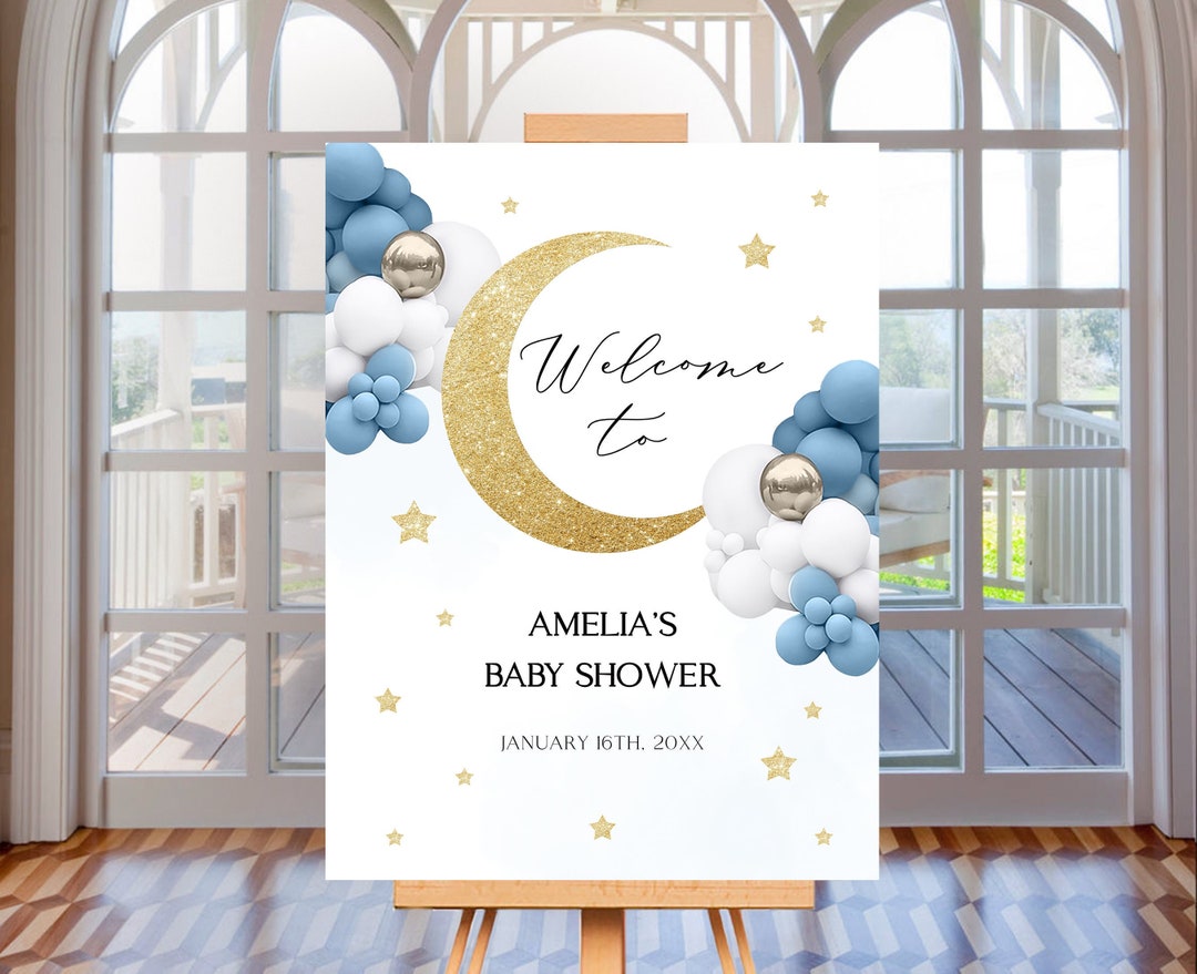 TWINKLE TWINKLE Little Star Baby Shower Welcome Sign, Printable Moon ...
