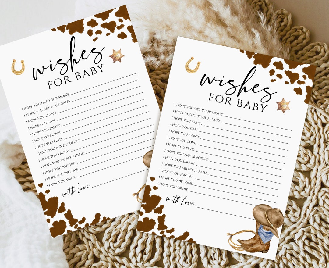 Wishes for Baby Card Template, Little Cowboy Printable Wild West Baby ...