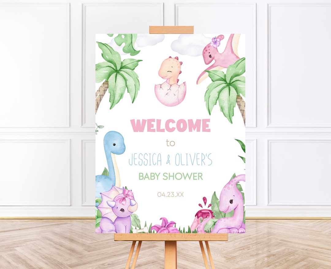 DINOSAUR Baby Shower Welcome Sign, Printable Dino Baby Shower Decor ...