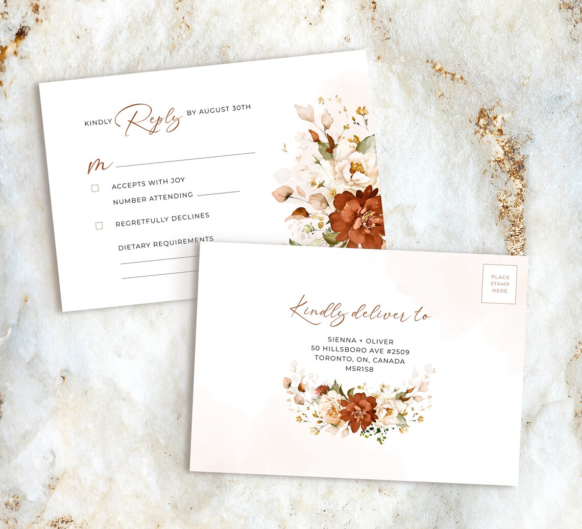 Burnt Orange Wedding Invitation Template Set, Terracotta Wedding ...