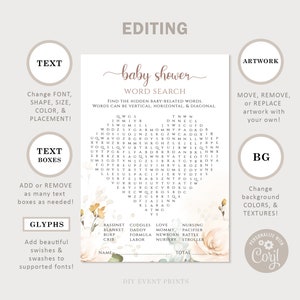 Baby in Bloom Baby Shower Word Search, Garden Baby Shower Word Search ...