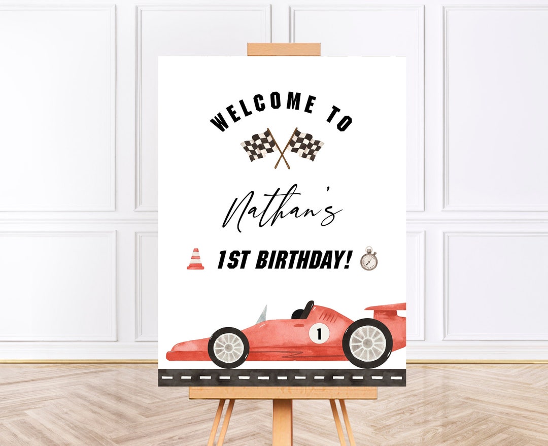 RACE CAR Birthday Welcome Sign Template, Printable Race Car First ...