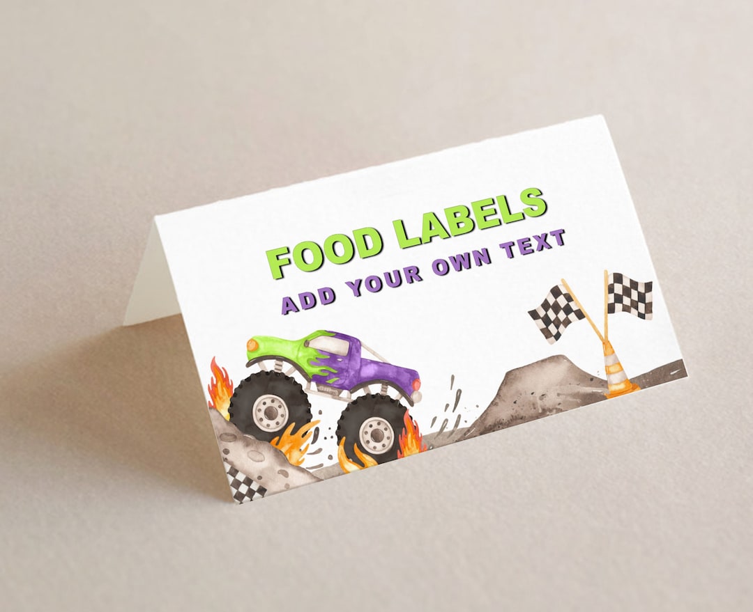 MONSTER TRUCK Buffet Card Template, Printable Monster Jam Food Tent ...